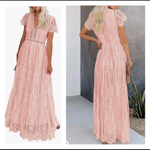 Merokeety | Dresses | Nwt V Neck Short Sleeve Floral Lace Maxi Dress ...